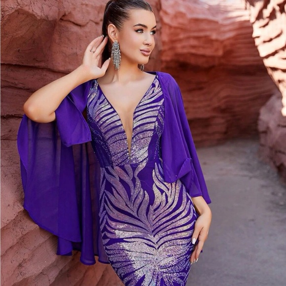 Rebellious Rose | Dresses | Prom Sequin Patchwork Cape Mermaid Hem ...